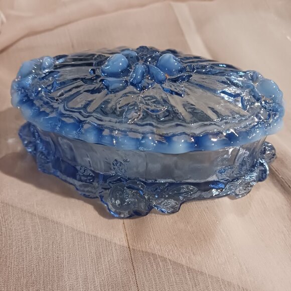 Fenton glass | Art | Vintage Blue Opalescent Fenton Dresser Box | Poshmark